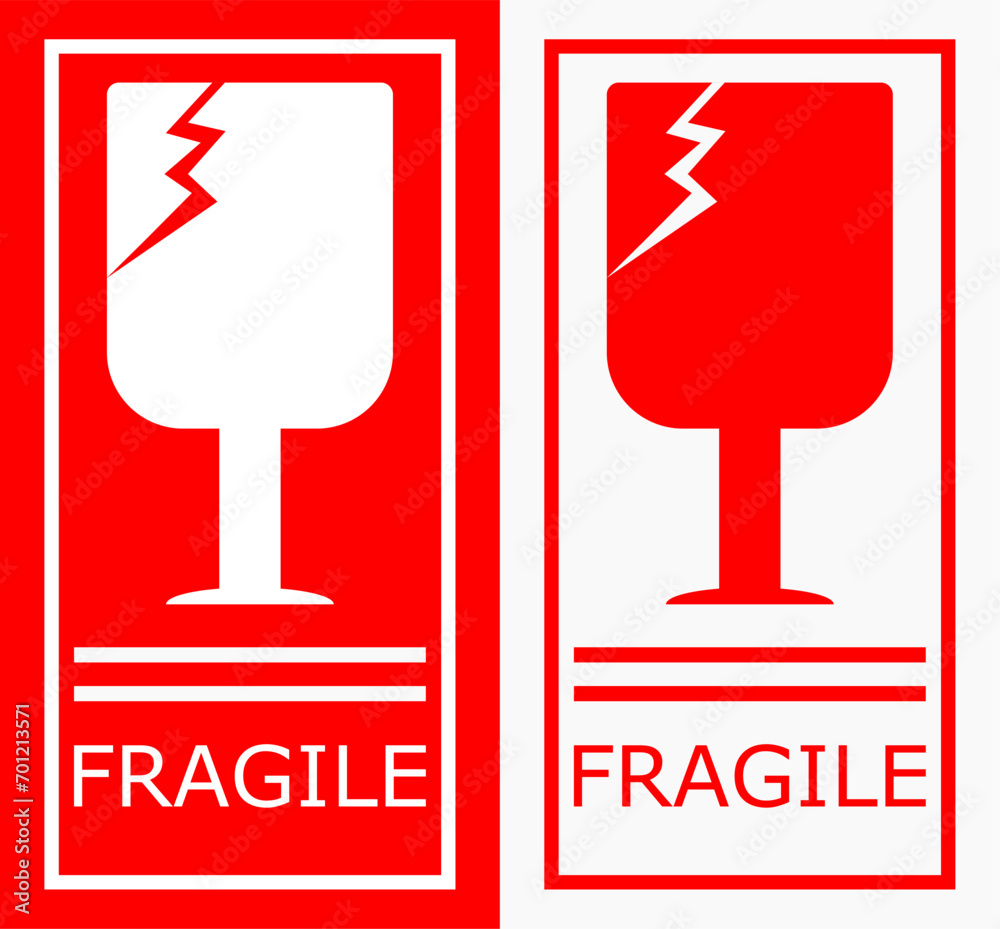 sticker fragile, fragile label with broken glass symbol, vertical ...