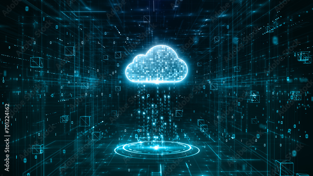 HUD Network connections and cloud computing icons, Digital data ...