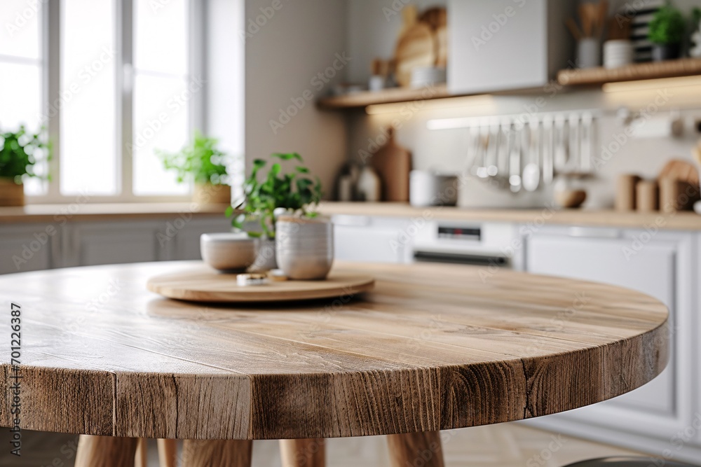 Stunning Round Wood Tabletop Counter Set Against a Clean, Bright ...