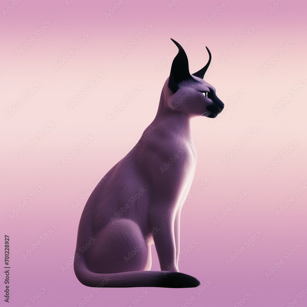 Caracal icon in silhouette, gracefully standing against a serene pastel ...