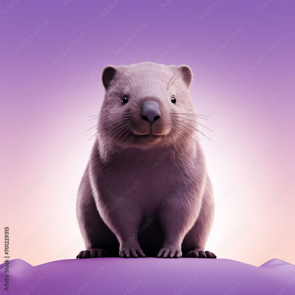 Wombat icon in silhouette, gracefully standing against a serene pastel ...