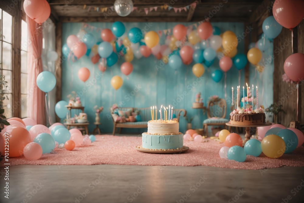 birthday party table decoration, birthday cake for kids, ballons ...