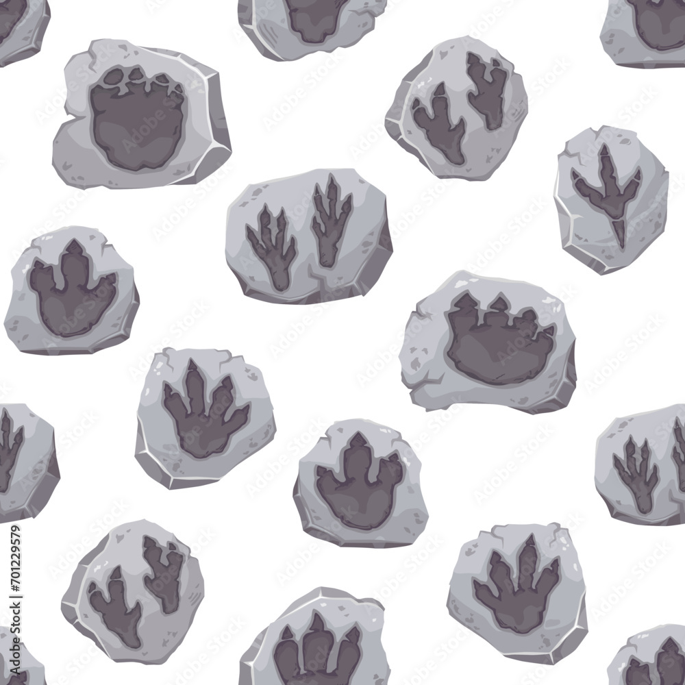 Vecteur Stock Dinosaur footprint fossils seamless pattern. Dino ...