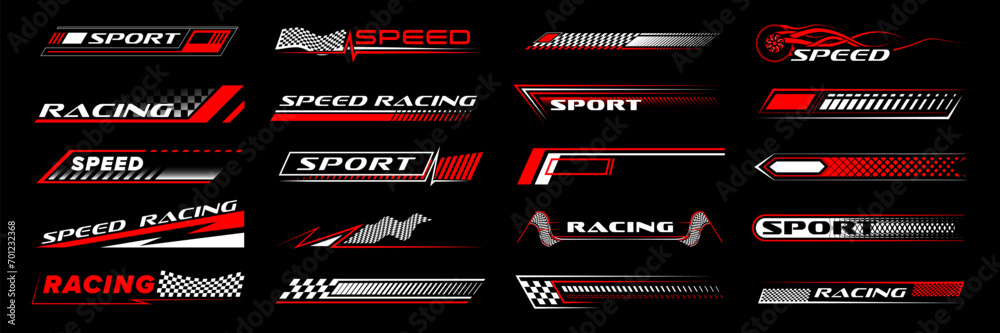Racing sport car stickers and race line decals with checkered pattern ...