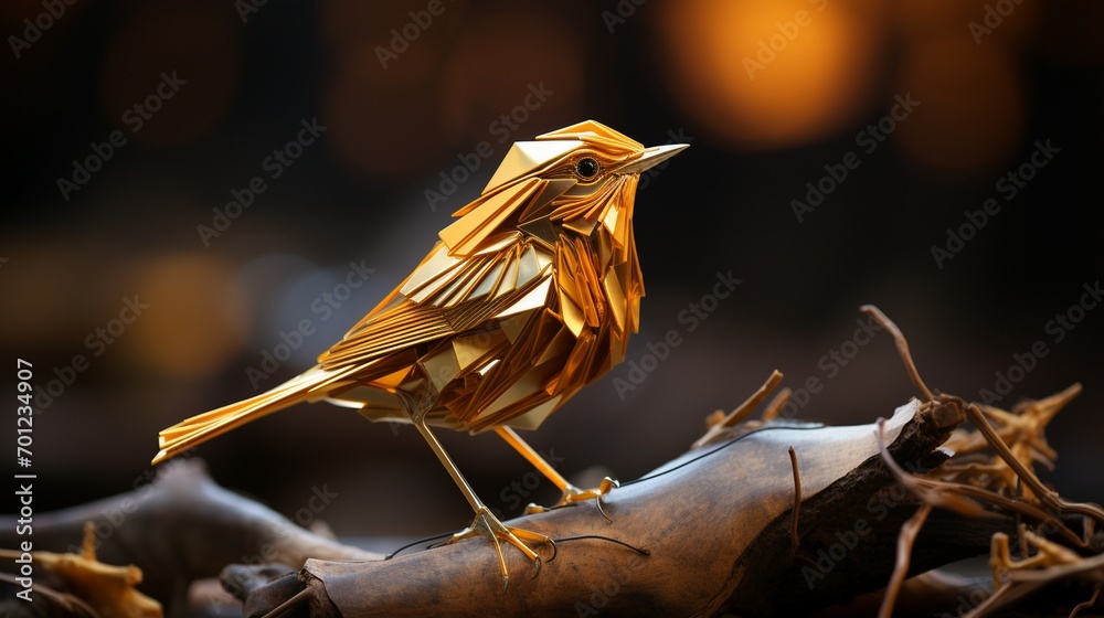 gold origami bird. Stock Illustration | Adobe Stock