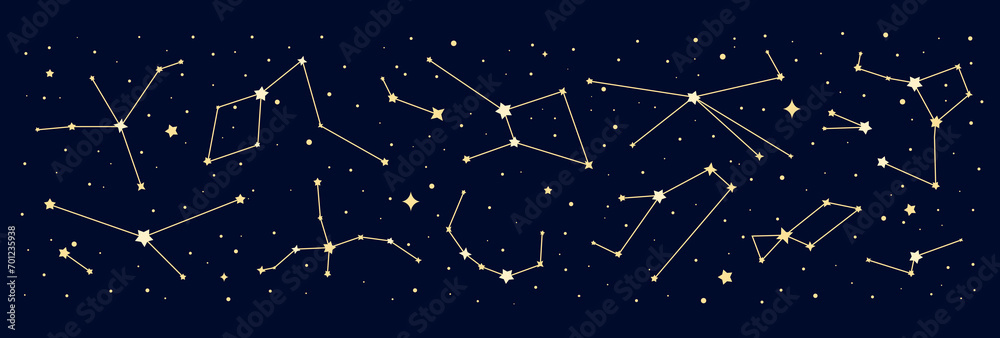 Poster Galaxy star constellation border with zodiac signs in night sky ...