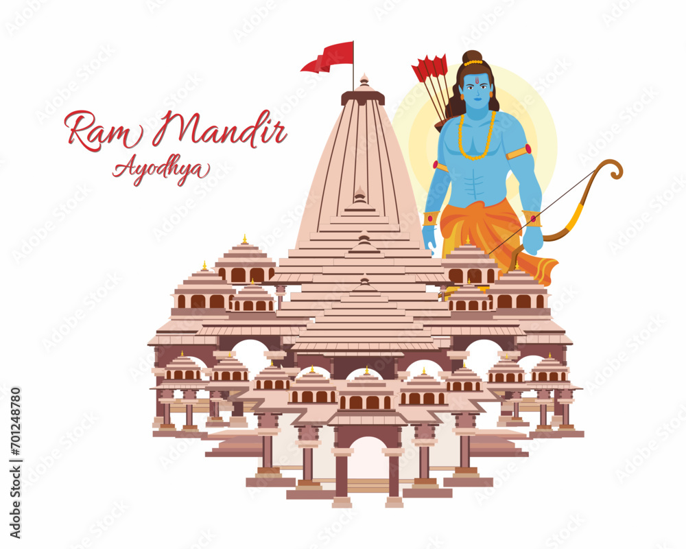 Ram mandir temple design in Ayodhya with shri ram Stock Vector | Adobe ...