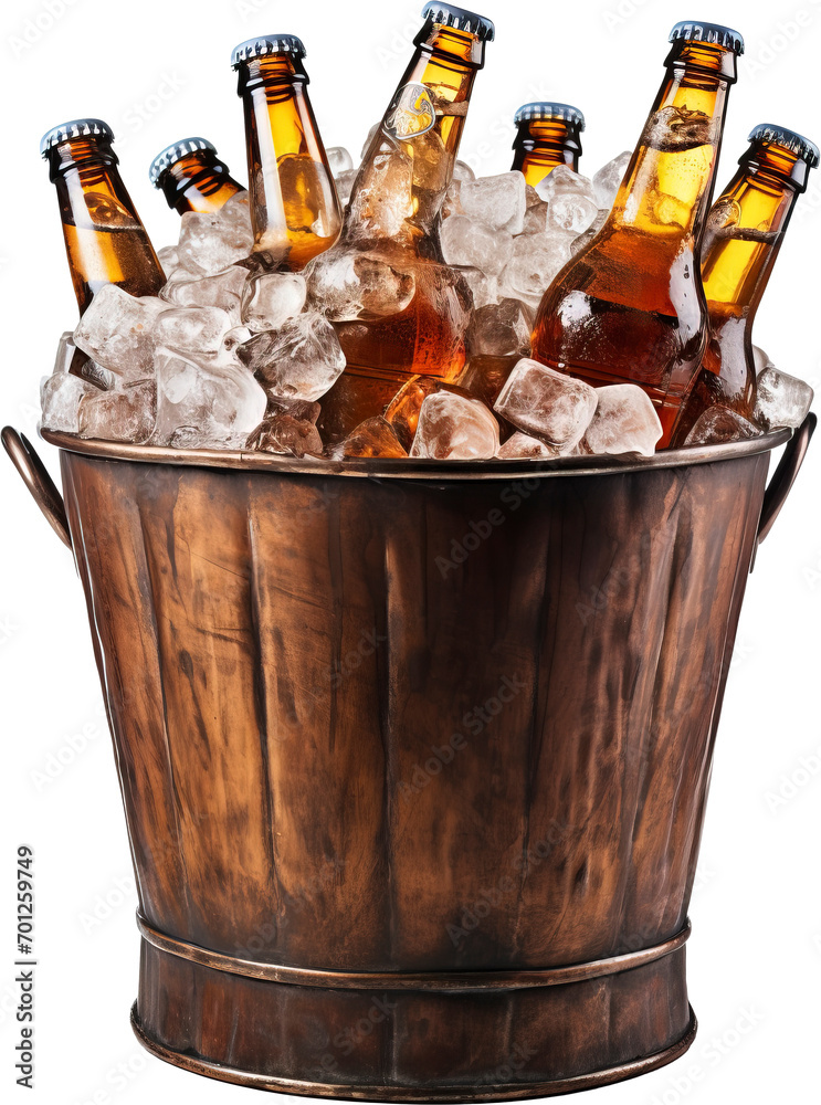 Ice bucket with beer bottles isolated on transparent background. PNG ...