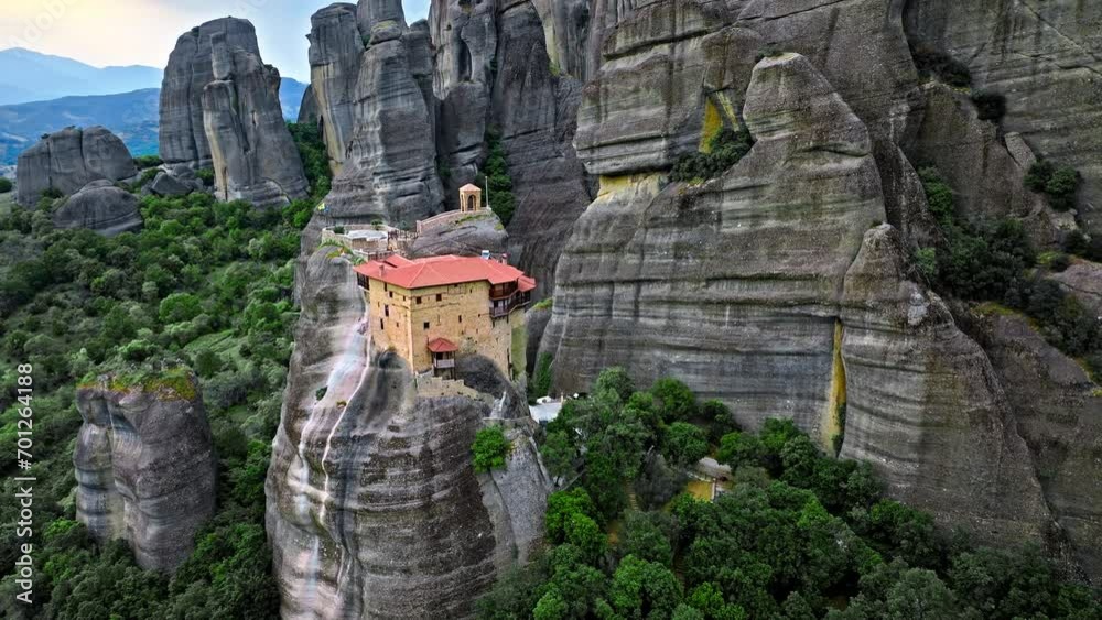 Aerial view of Meteora 6 Eastern Orthodox monasteries built on top of ...