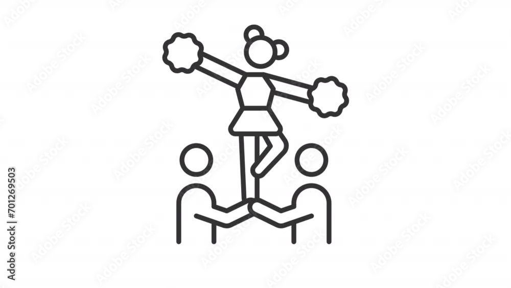 Animated cheerleading icon. Girl with pom poms line animation. American football players ...