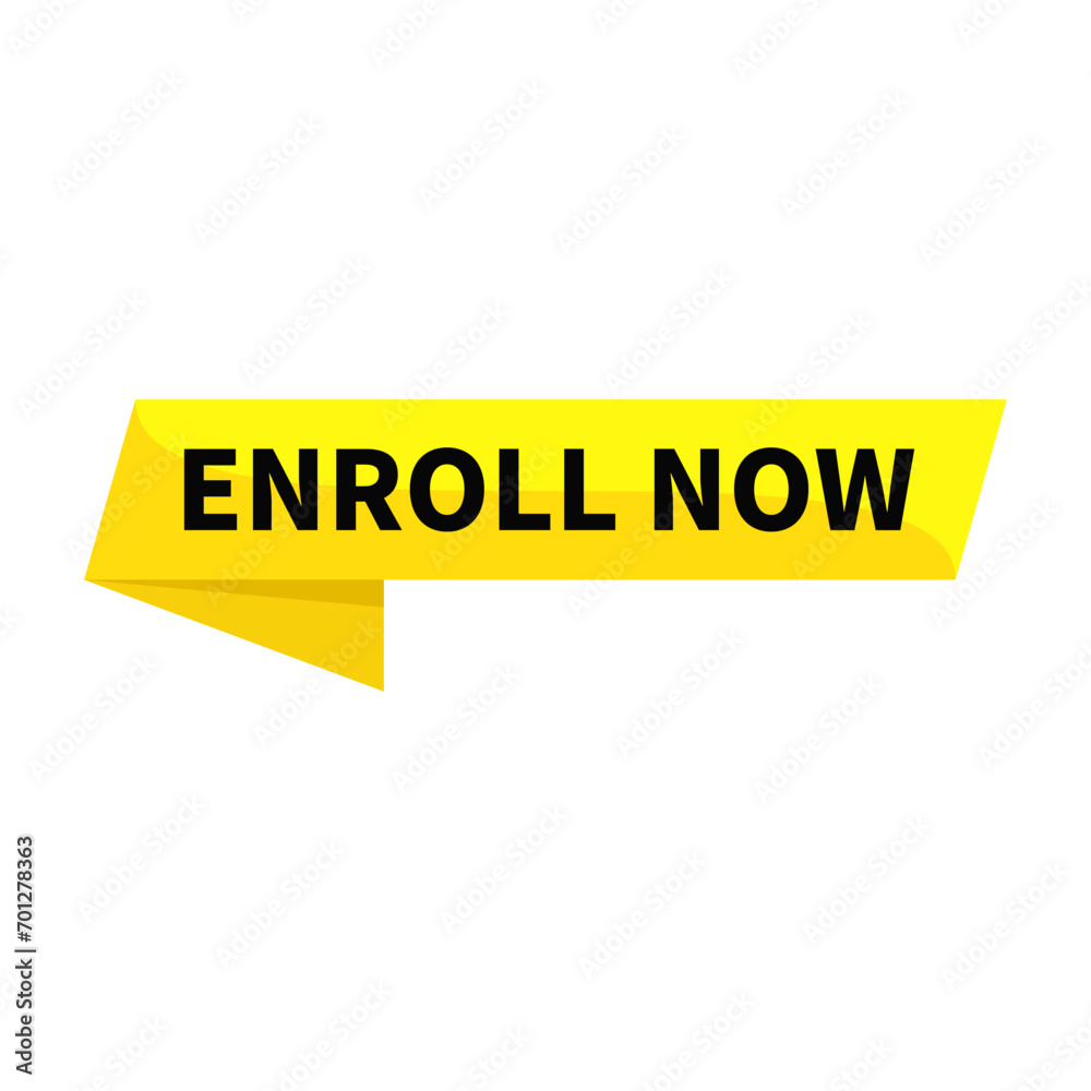 Enroll Now In Yellow Rectangle Parallelogram Ribbon Shape For ...