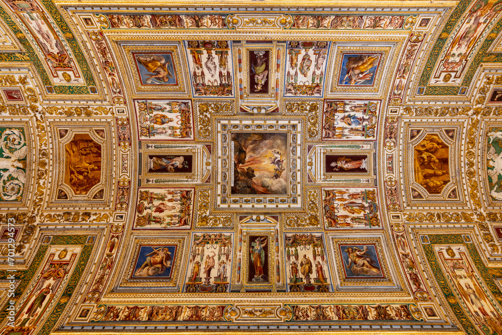 Vatican City - February 24, 2023: Ceiling painting in the maps room of ...
