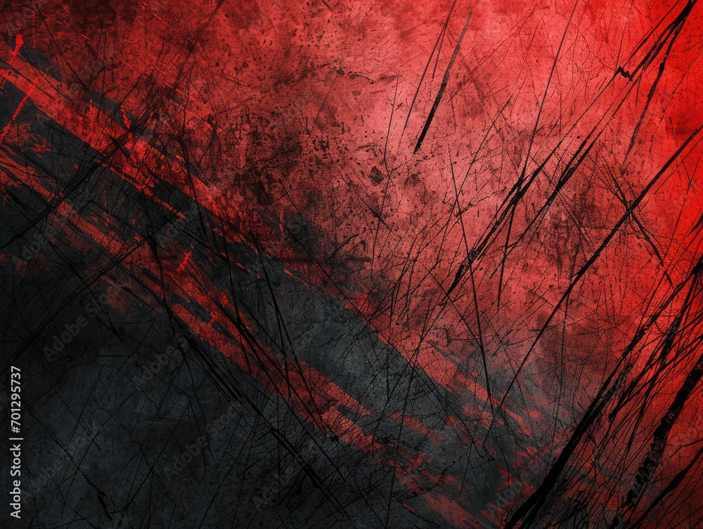 A striking red and black abstract background with intense scratches and ...