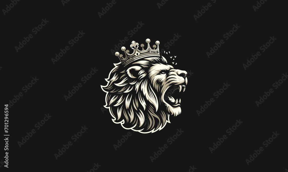 head lion wearing crown vector logo flat design Stock Vector | Adobe Stock