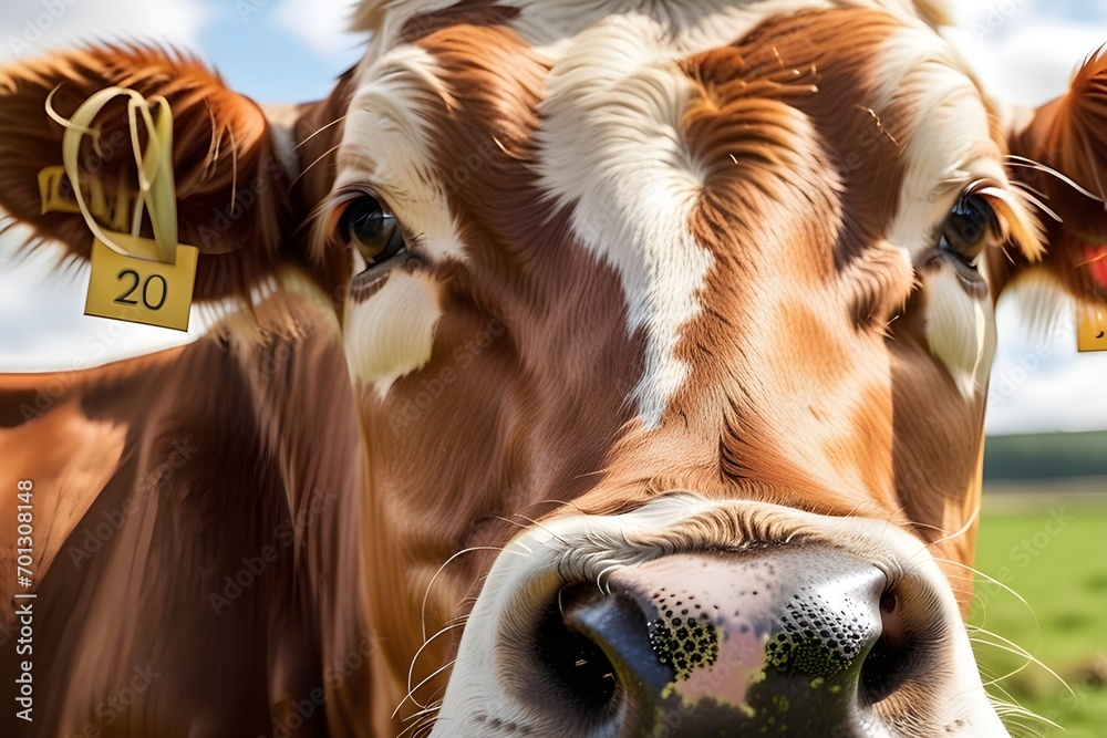 Zoom in on the soft and textured nose of a cow, showcasing the gentle ...