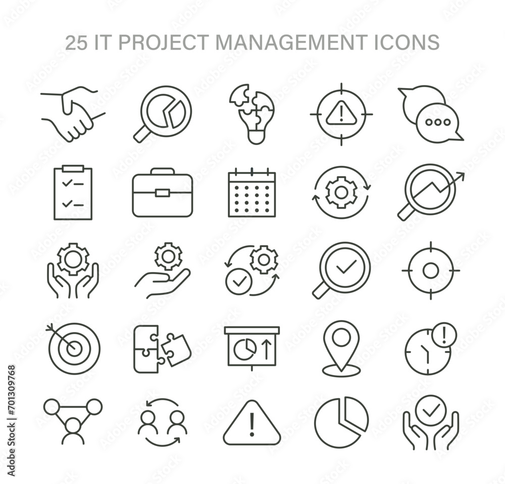 IT Project Management set. Comprehensive icons for teamwork, strategy ...