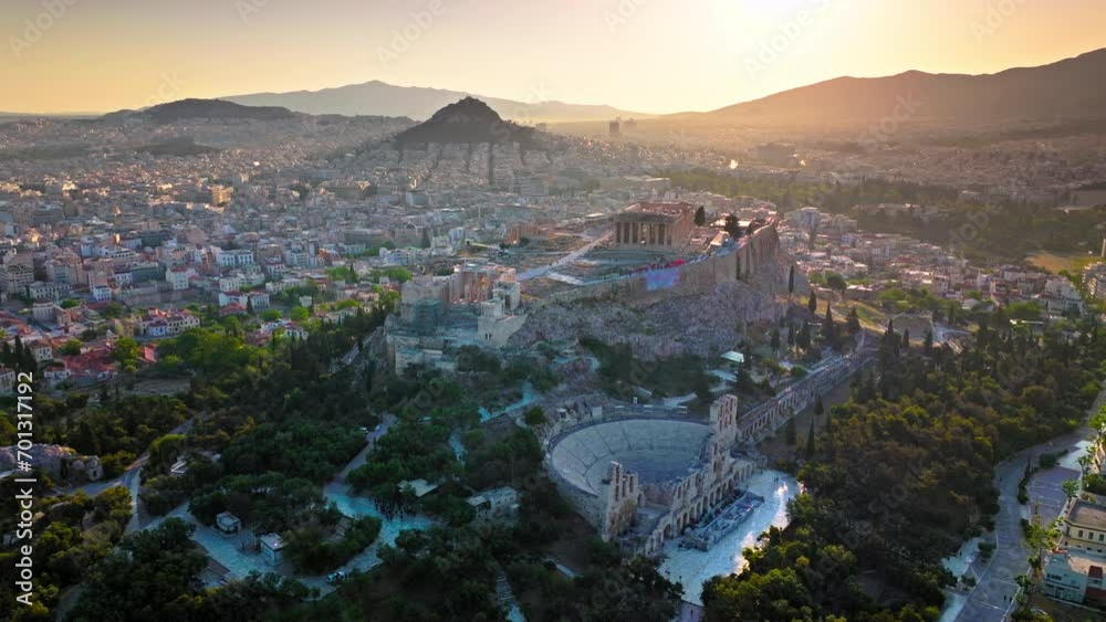 Aerial view of the ancient citadel Acropolis of Athens, historical ...
