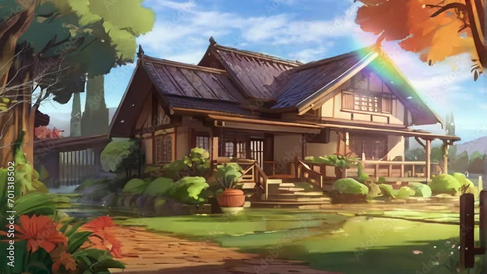 Video illustration of a simple house in the middle of a cool and ...