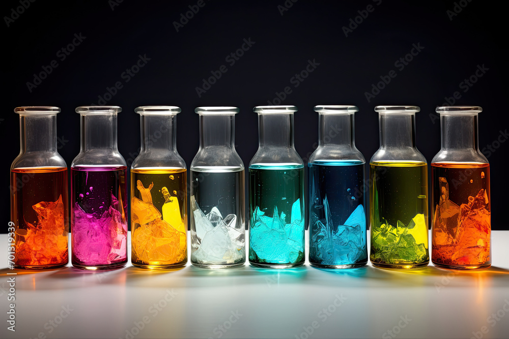 Analytical chemistry brought to life with colored liquids in quartz or ...