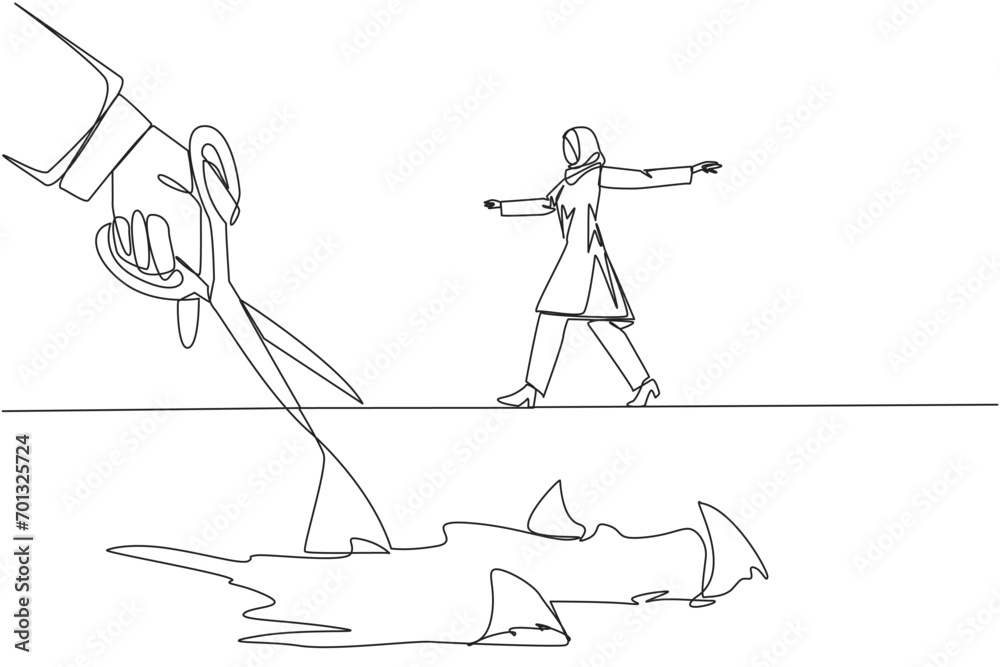 Continuous one line drawing Arab businesswoman walking across on ...