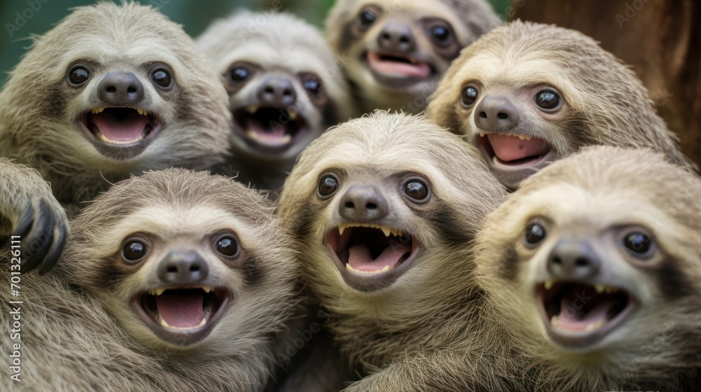 a group of three - toed sloths with their mouths open and mouths wide ...