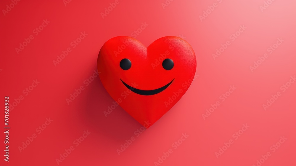 a red heart with a smiley face on a pink background with a shadow of a ...
