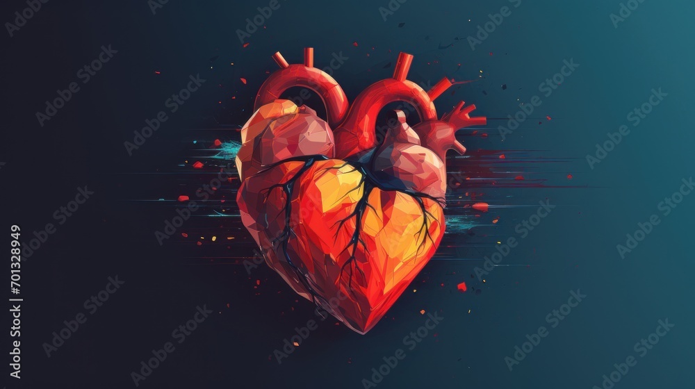 a digital painting of a human heart with blood splatches on the side of ...