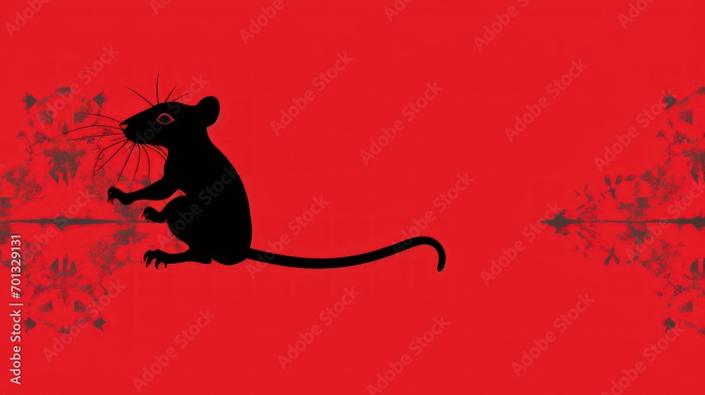 a silhouette of a rat on a red background with an arrow in the middle ...