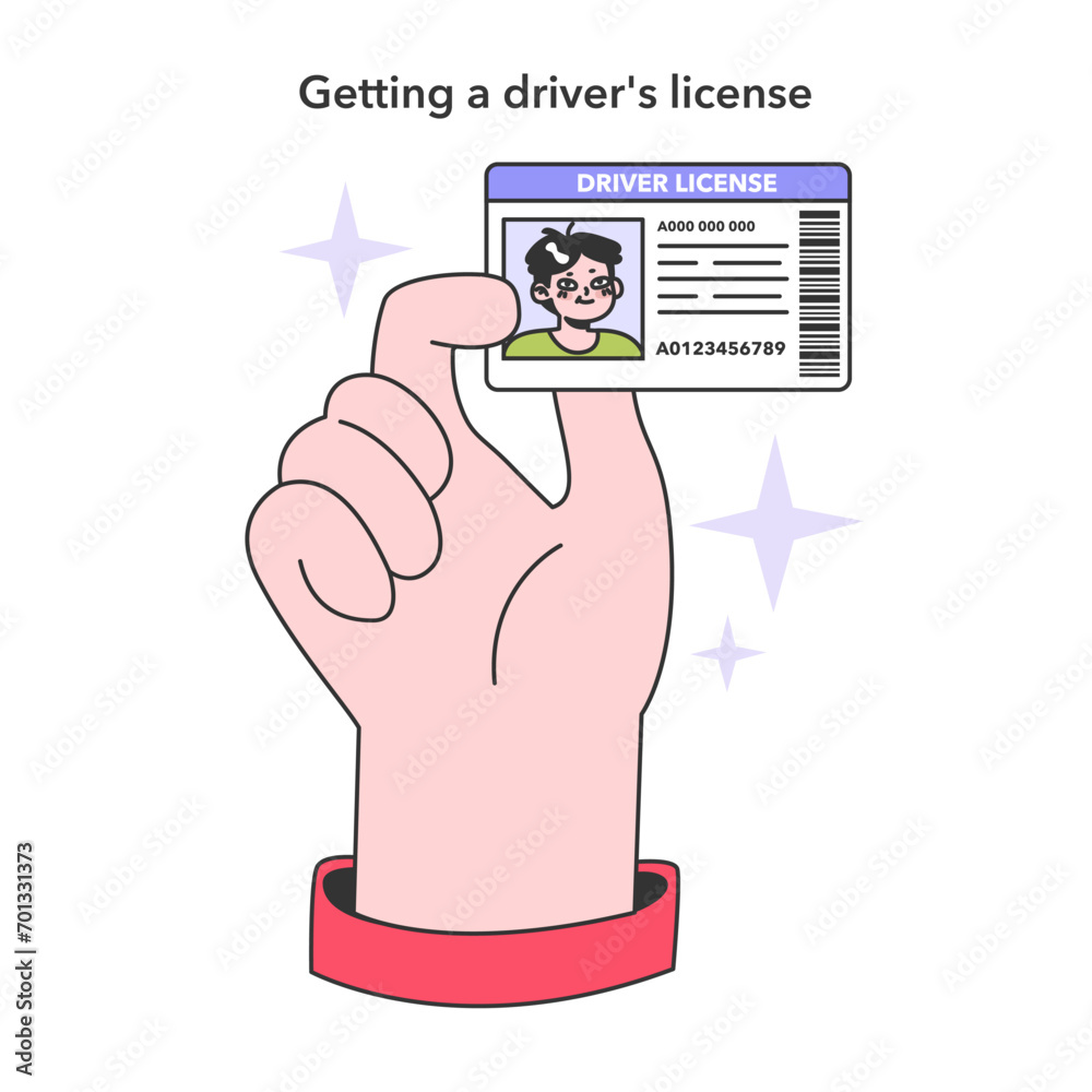 Getting a driver license. Hand holding driver license ID card. Teenager ...