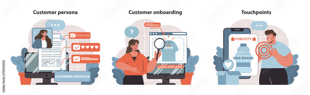 Customer Journey set. Insightful illustrations on persona building ...