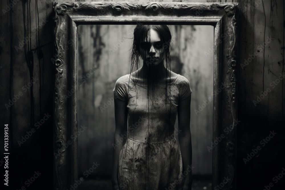 Horror, fantasy, states of mind, psychology concept. Scary looking ...