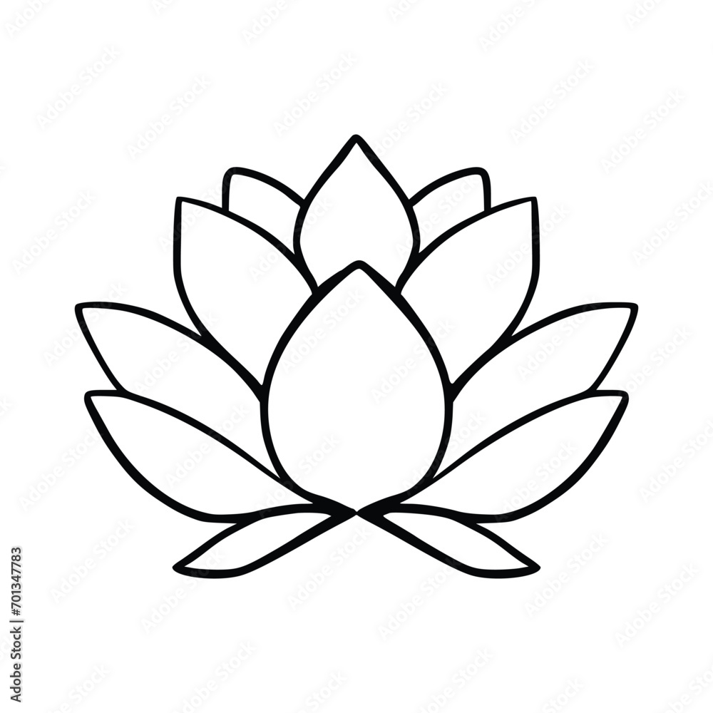 Simple Lotus Flower Line Drawing Outline Isolated In White Background