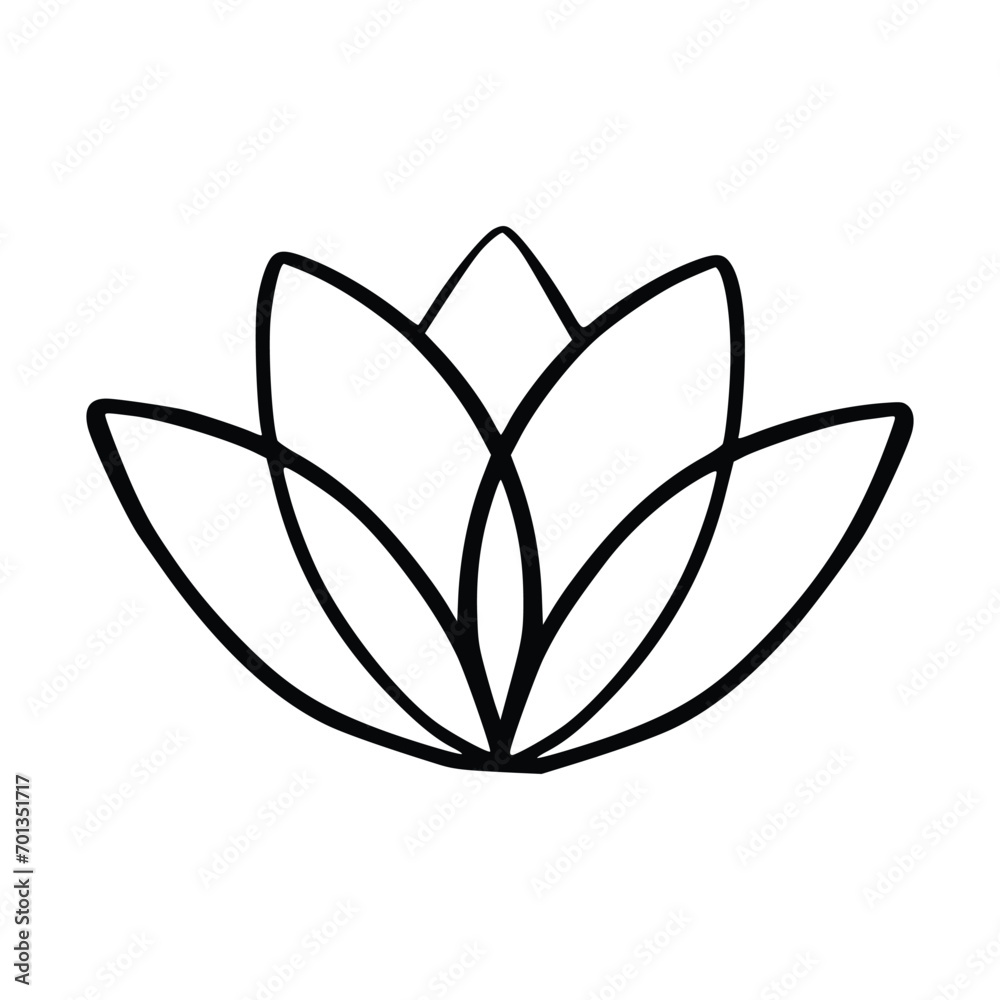 Simple lotus flower line drawing outline isolated in white background ...