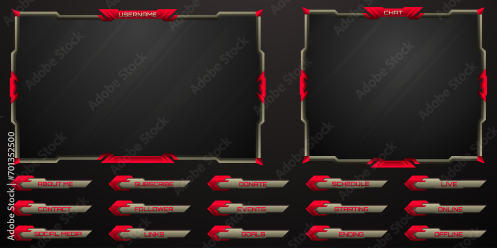 Futuristic Live Stream Overlay Frame, Metal and Red Border Webcam ...
