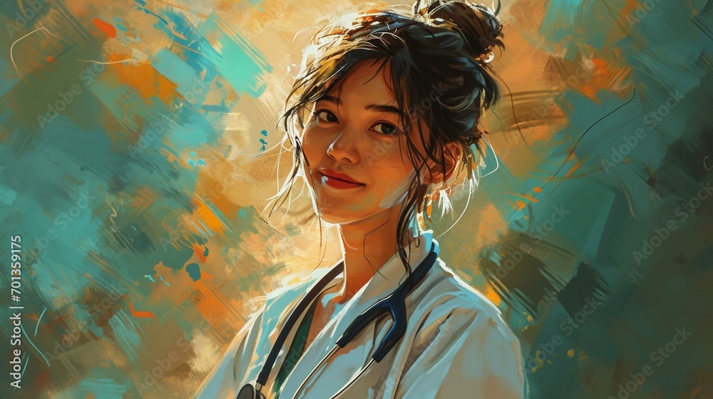 A digital painting of a nurse standing tall with a caring demeanor ...