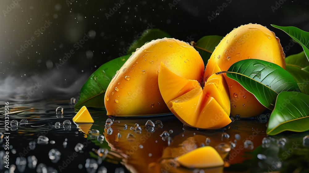 Illustration of fresh yellow mango on an unusual background, natural ...