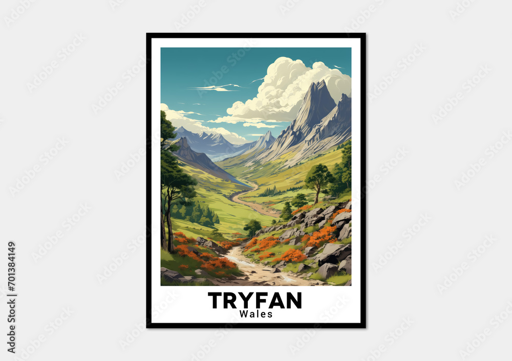 Tryfan, Wales. Vintage Travel Posters. Vector art. Famous Tourist ...