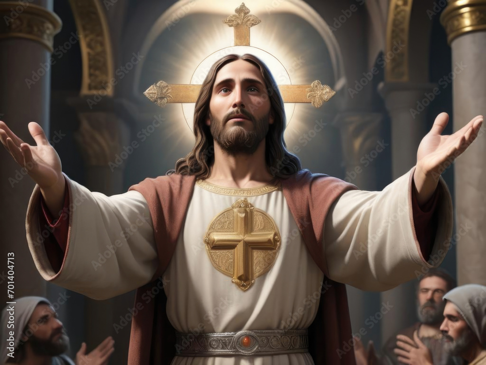 Unreal Engine lifelike simulation of Jesus with outstretched arms in ...