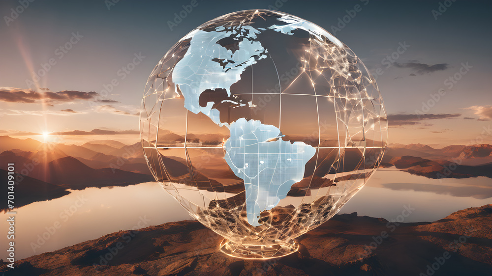 Polygonal mesh network map of world of lines and points, dots and ...