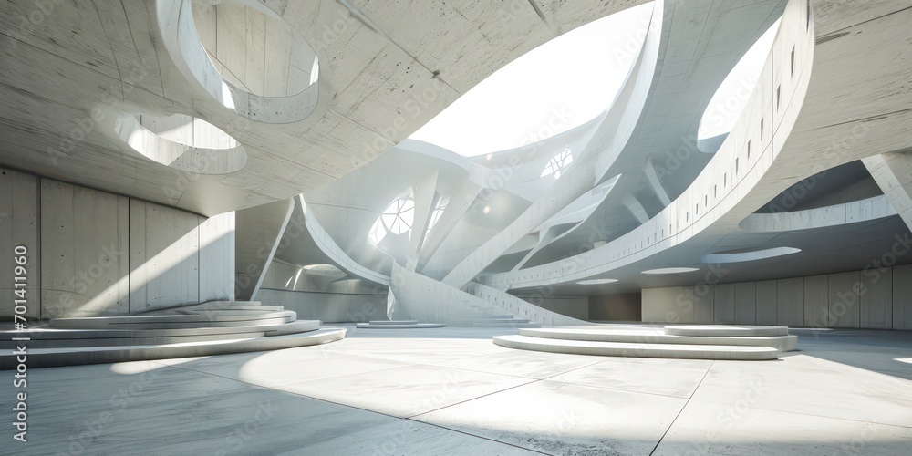 Empty abstract architectural building characterized by minimal concrete ...