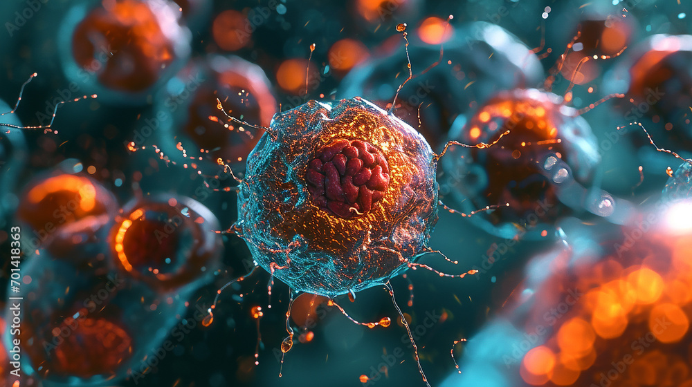 Immune cell, nucleus animation style, biology. Natural colors and ...