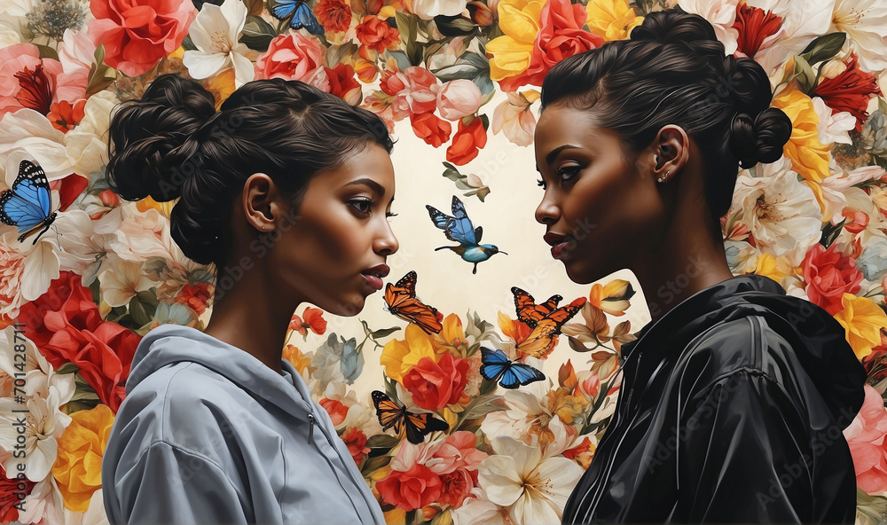 Hyper-realistic digital collage, Explore the dynamics of friendship ...