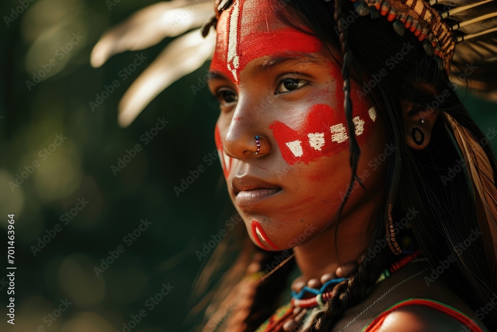 Indigenous Beauty: Captured in Traditional Attire and Bold Red Face ...