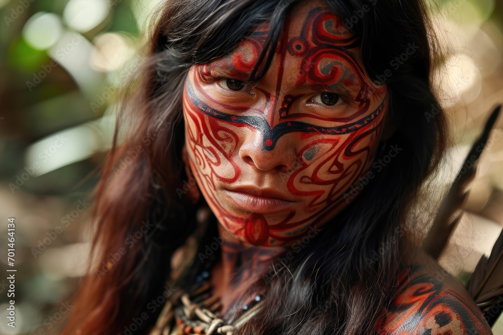 Indigenous Beauty: Captured in Traditional Attire and Bold Red Face ...