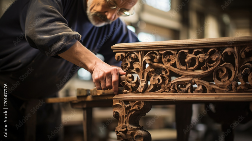 meticulous efforts of a carpenter to restore an old and worn piece of ...