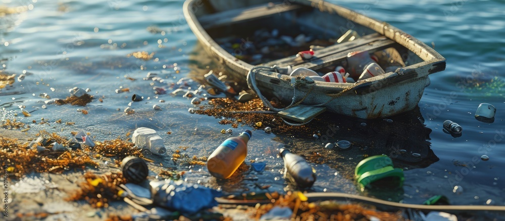 Ocean garbage cleanup icon set It included icons such as trash floating ...