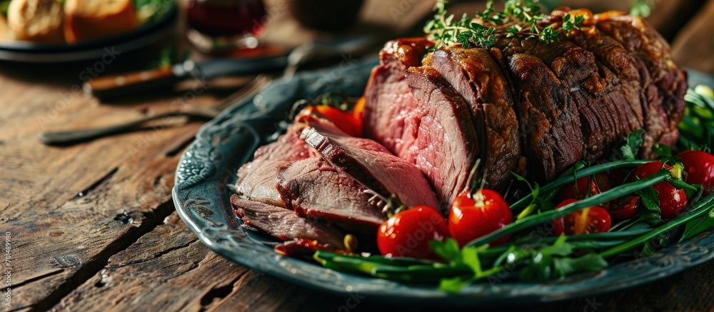 Modern style traditional Commonwealth Sunday roast with sliced cold ...