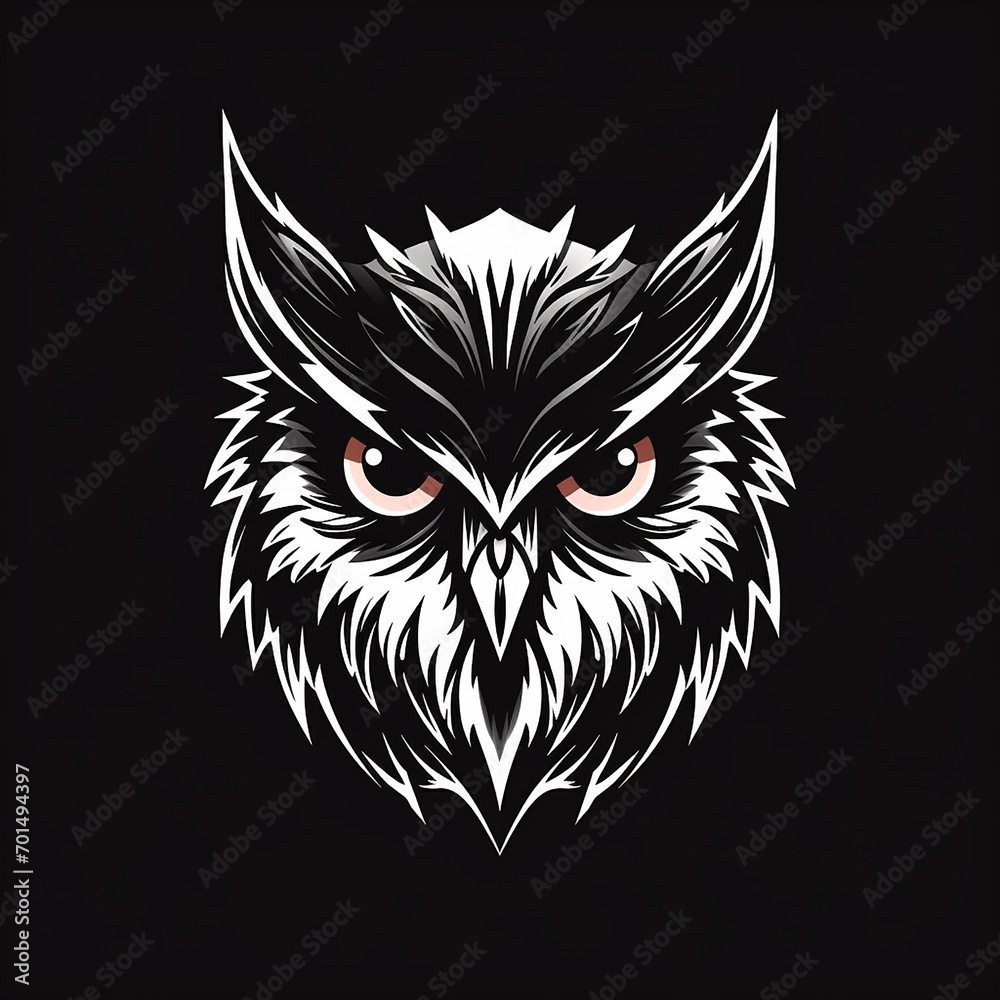 Angry predatory owl, logo, monochrome drawing, bird Icon, owl symbol ...