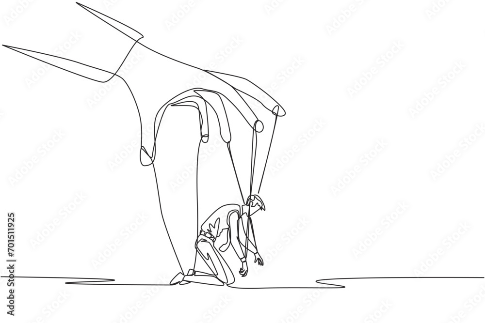 Single continuous line drawing businessman kneeling, entire body bound ...