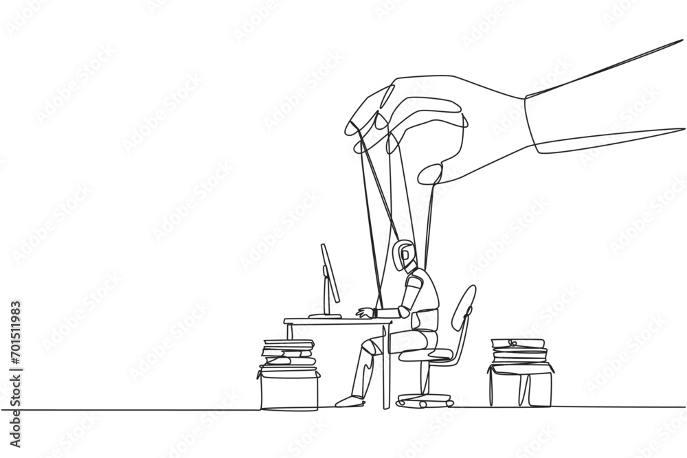 Single continuous line drawing robot typing on a laptop, hand moved by ...